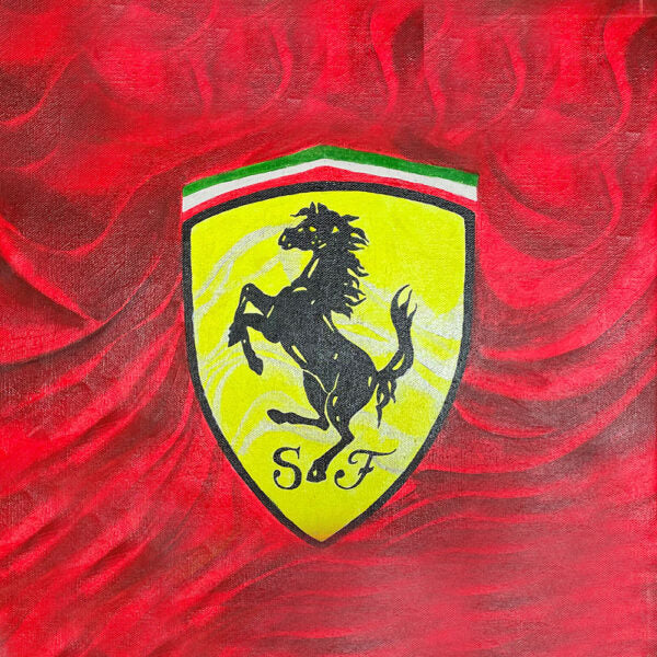 Ferrari Logo with Red Background Oil Painting – ZS Classics