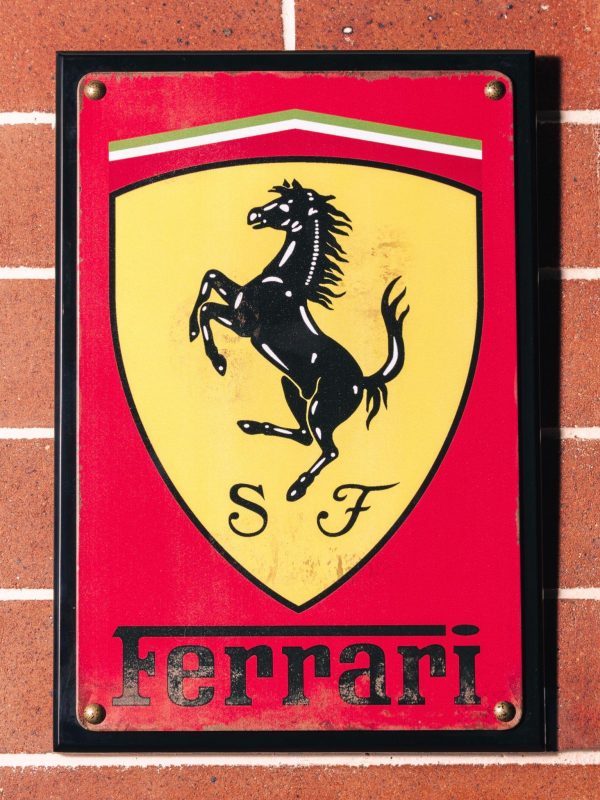 Ferrari Red Logo Metal and Wood Sign Rectangular – ZS Classics